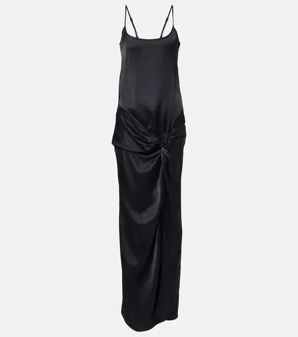 Attico Gathered Satin Slip Dress - Black