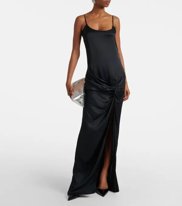Attico Gathered Satin Maxi Slip Dress