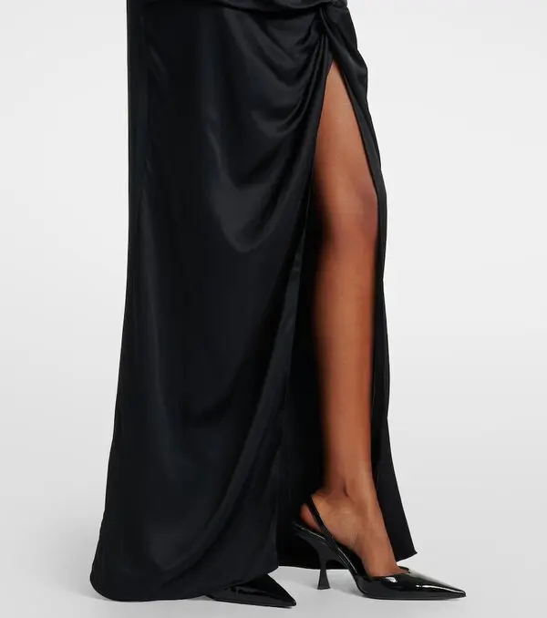 Attico Gathered Satin Maxi Slip Dress
