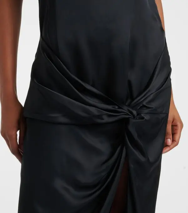 Attico Gathered Satin Maxi Slip Dress