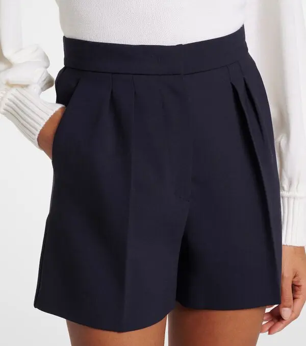 Max Mara Zic High-rise Wool-blend Canvas Shorts - Blue