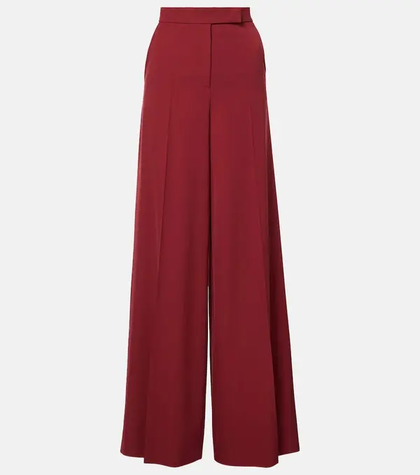 Max Mara Ninfa Virgin Wool Gabardine Palazzo Pants - Red