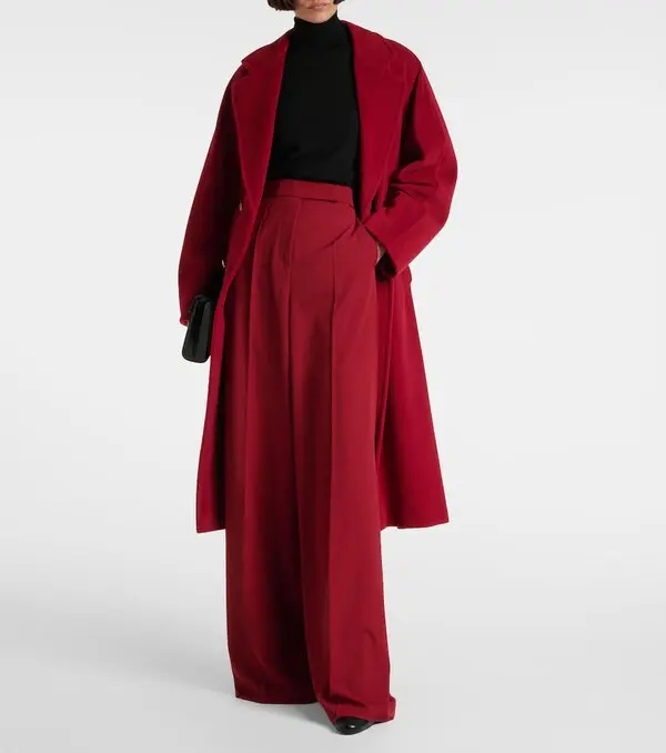 Max Mara Ninfa Virgin Wool Gabardine Palazzo Pants - Red