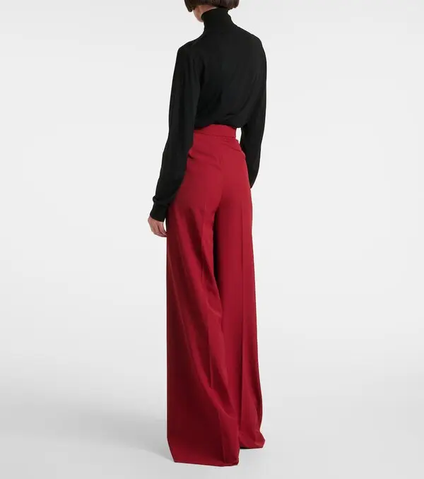 Max Mara Ninfa Virgin Wool Gabardine Palazzo Pants - Red