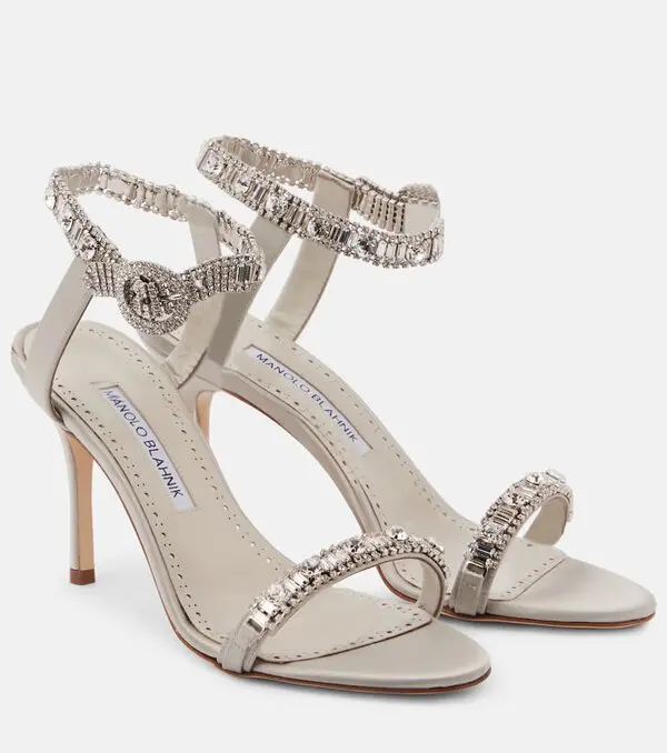 Manolo Blahnik Asa 90 Embellished Sandals - White