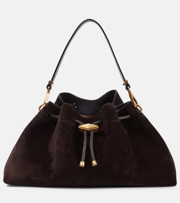 JIMMY CHOO Bon Bon Small Suede Bucket Bag - Brown