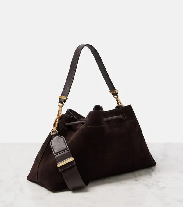 JIMMY CHOO Bon Bon Small Suede Bucket Bag - Brown
