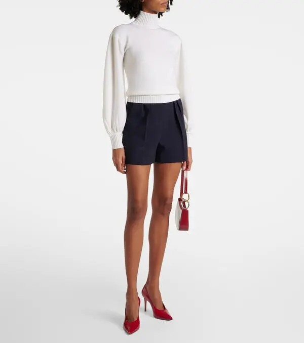 Max Mara Zic High-rise Wool-blend Canvas Shorts - Blue