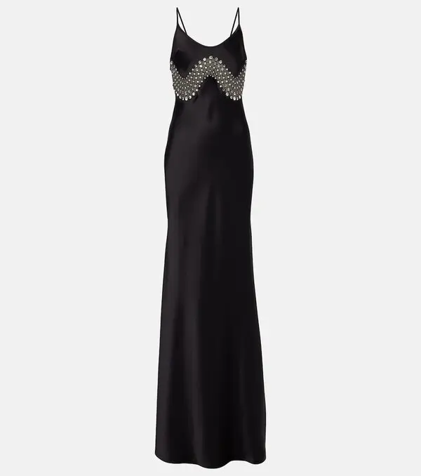 David Koma Embellished Satin Gown - Black