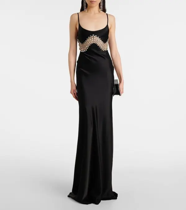 David Koma Embellished Satin Gown - Black