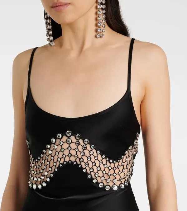 David Koma Embellished Satin Gown - Black