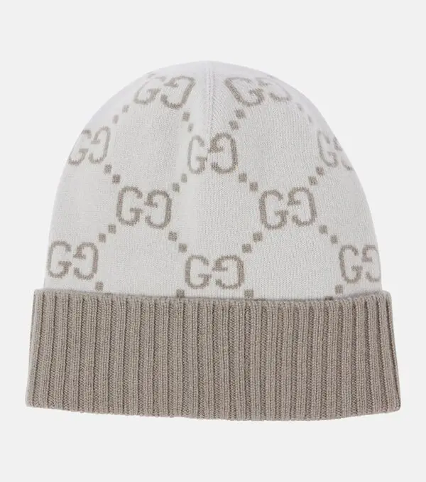 Gucci Gg Cashmere Jacquard Beanie - Grey