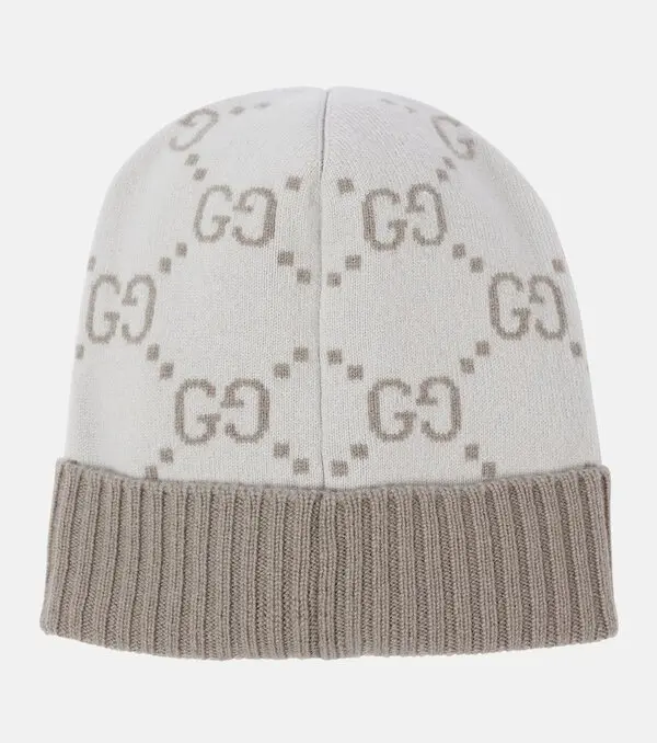 Gucci Gg Cashmere Jacquard Beanie - Grey