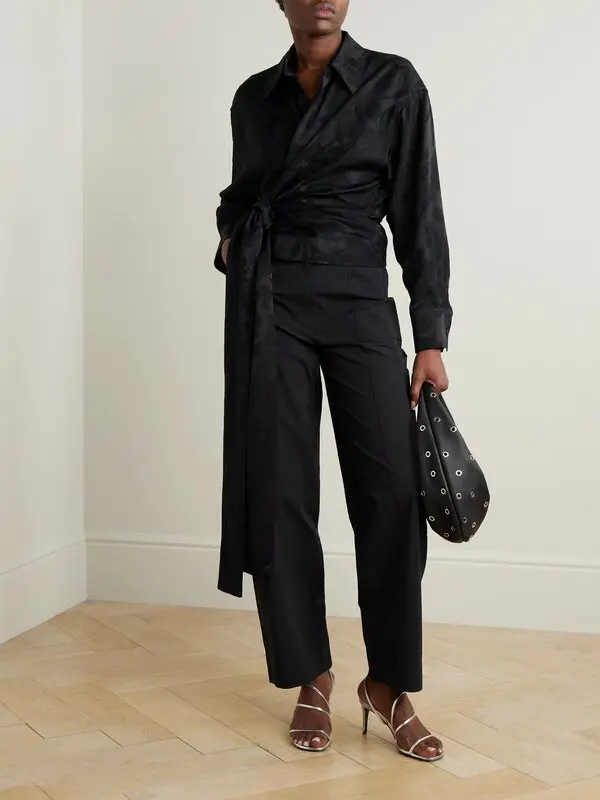 RÓHE Floral Satin-jacquard Wrap Shirt