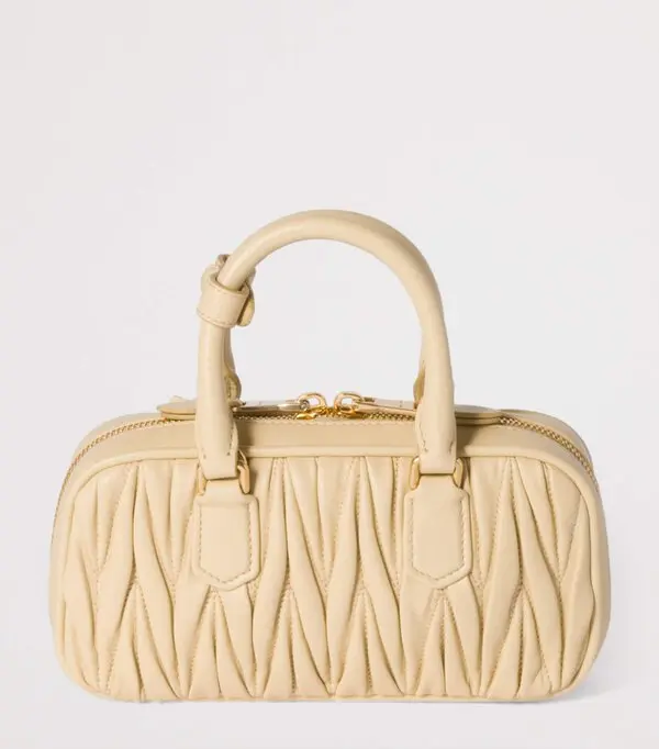 Miu Miu Mini Matelassé Leather Arcadie Top-handle Bag - Neutral