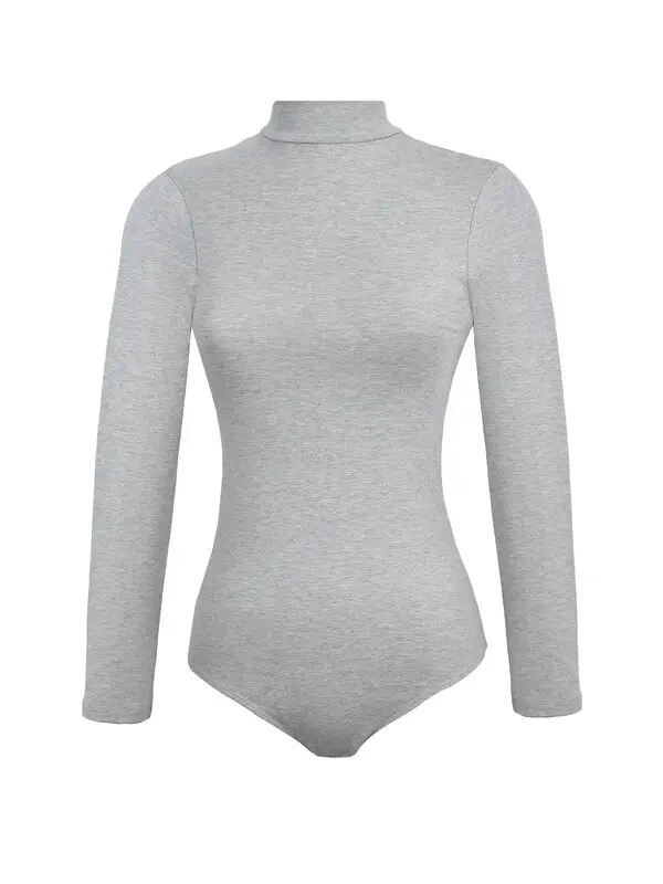 Shop Ambitionist Mockneck Turtleneck Thong Bodysuit - Grey