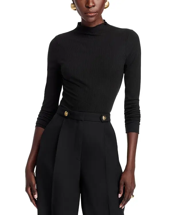 Aqua Ribbed Long Sleeve Mock-neck Top Exclusive