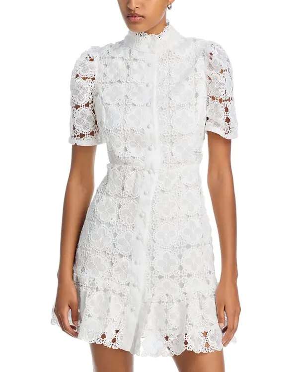 aqua floral lace mock neck mini dress Floral Lace Mock Neck Mini Dress