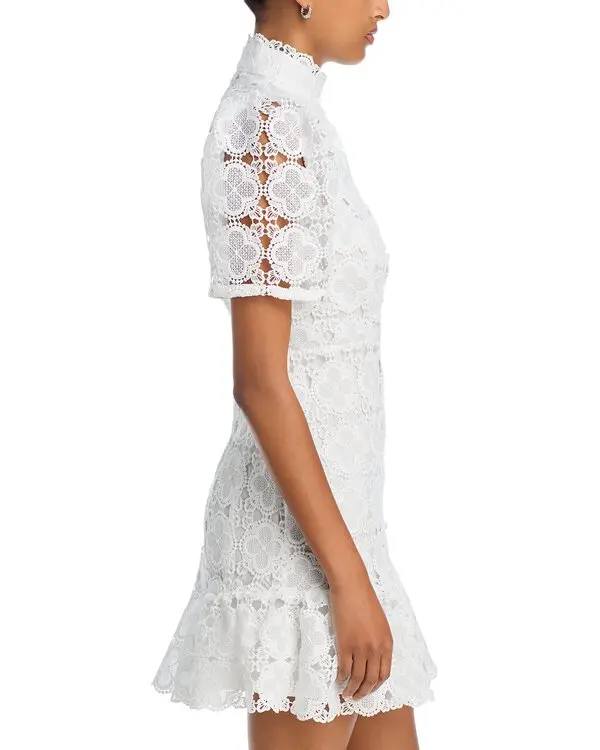 aqua floral lace mock neck mini dress Aqua Women's Floral Lace Mock Neck Mini Dress -Exclusive - White
