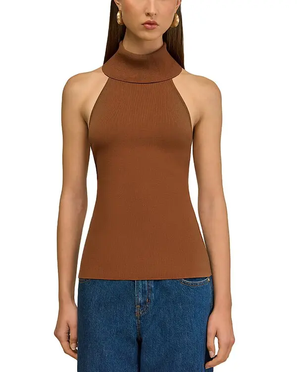 Cult Gaia Wake Open Back Halter Top - Saddle
