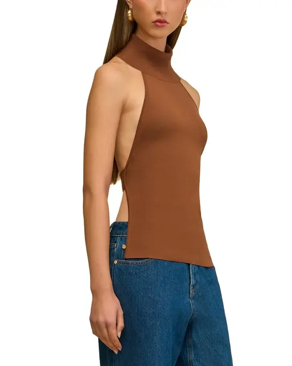 Cult Gaia Wake Open Back Halter Top - Saddle