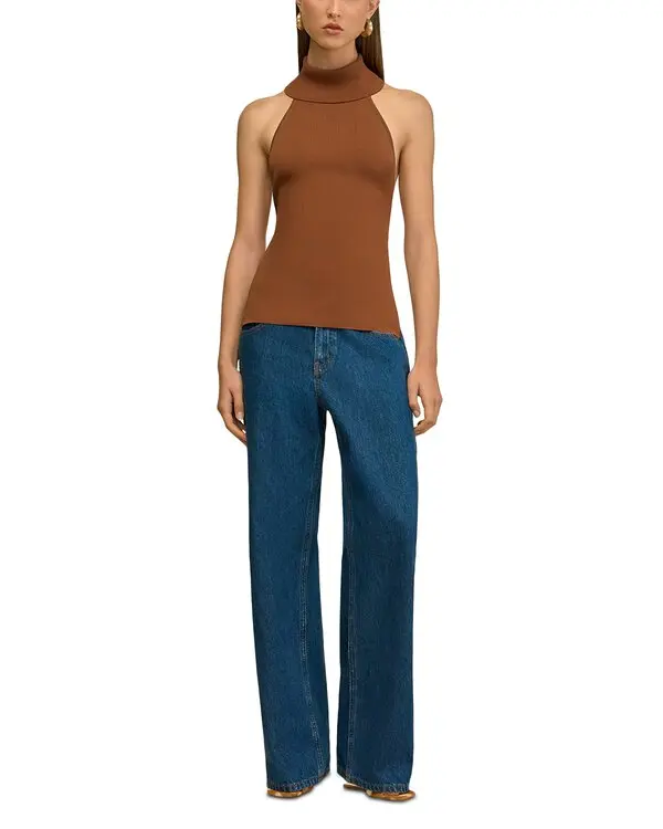 Cult Gaia Wake Open Back Halter Top - Saddle