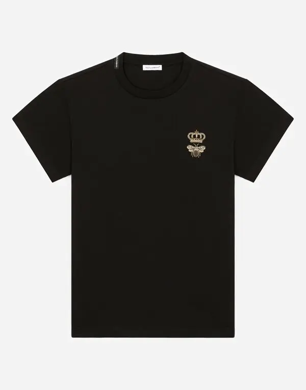 Dolce & Gabbana Jersey T-shirt With Bee And Crown Embellishment