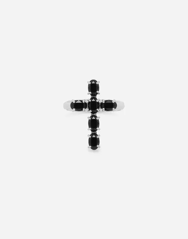 Dolce & Gabbana Silver Ring With Rhinestone Cross - Black