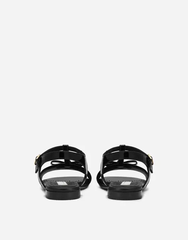 Dolce & Gabbana Patent Leather Sandals With Metal Dg Logo - Black