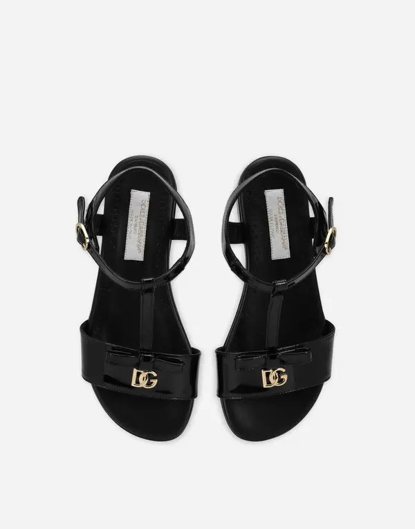 Dolce & Gabbana Patent Leather Sandals With Metal Dg Logo - Black
