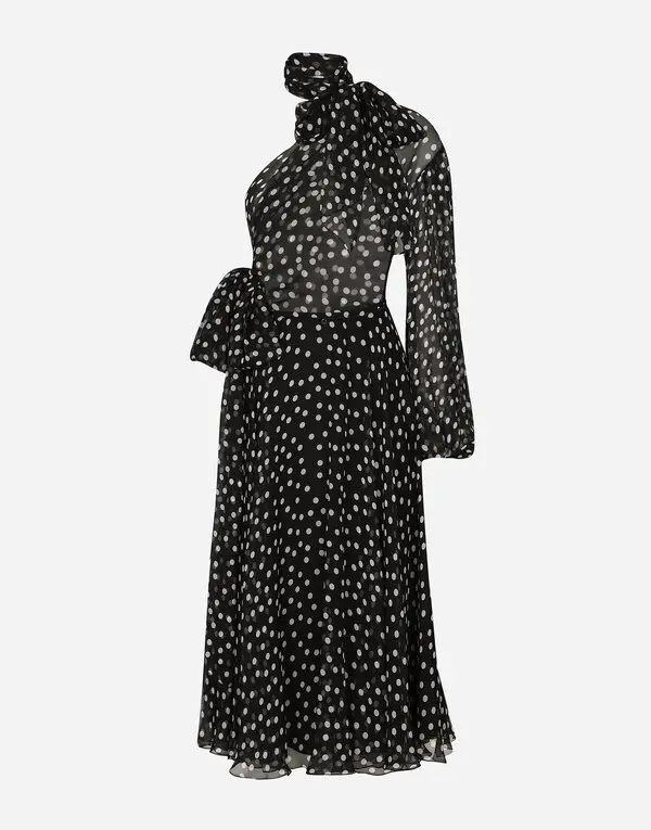 Dolce & Gabbana Asymmetrical Polka-dot Silk Chiffon Dress