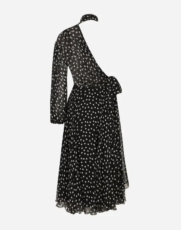Dolce & Gabbana Asymmetrical Polka-dot Silk Chiffon Dress