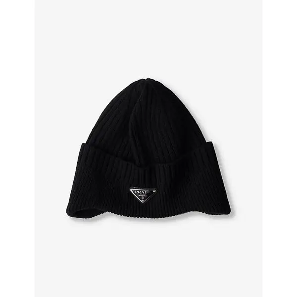 Prada Logo-embellished Ribbed Wool Beanie - Black
