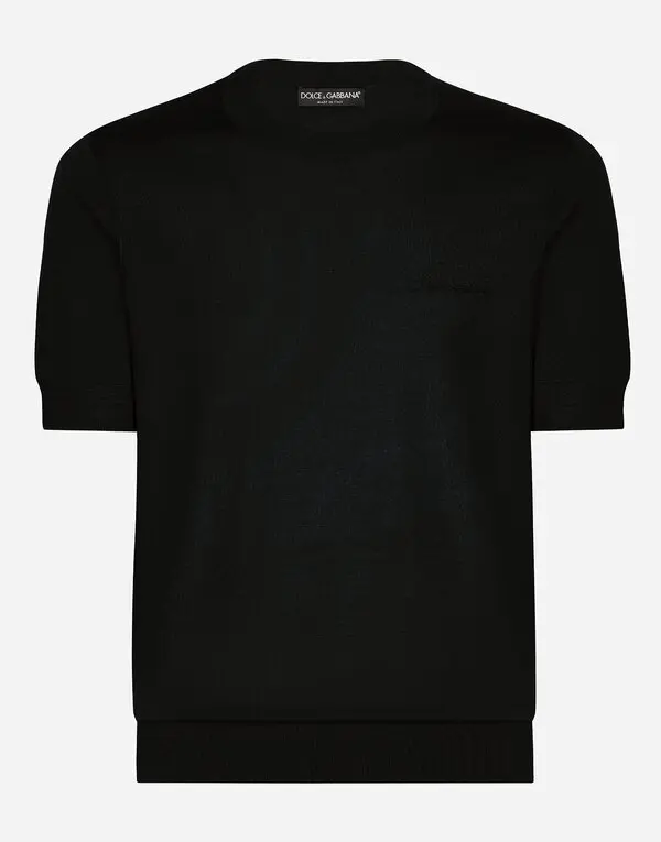 Dolce & Gabbana Round-neck Silk Sweater With Logo - Black