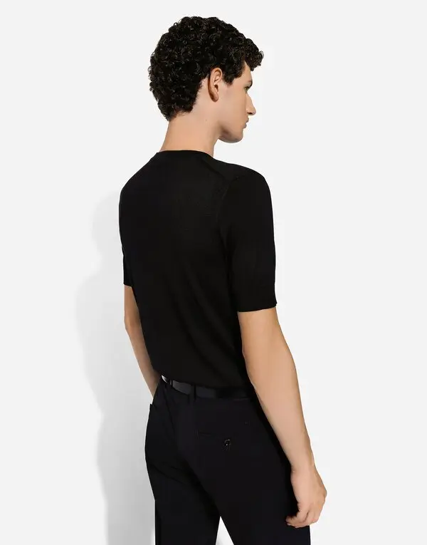 Dolce & Gabbana Round-neck Silk Sweater With Logo - Black