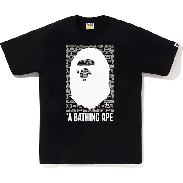 A BATHING APE Lux Sport Pattern Box Ape Head Tee Shirt - Black