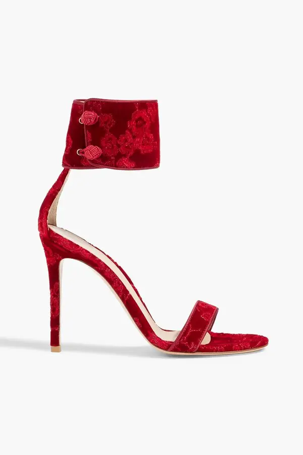 GIANVITO ROSSI Empress Embroidered Velvet Sandals - Claret