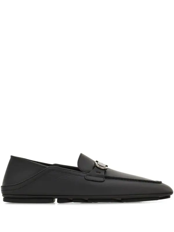 FERRAGAMO Gancini-plaque Leather Loafers - Black