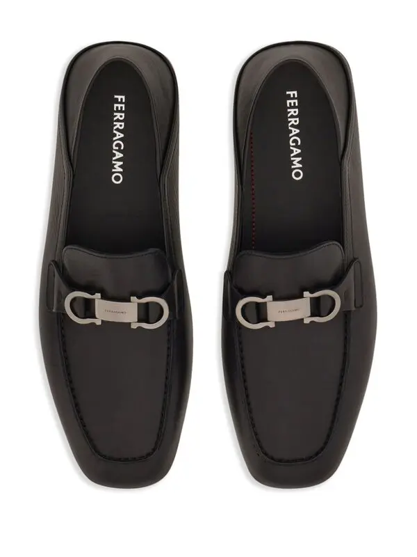 FERRAGAMO Gancini-plaque Leather Loafers - Black