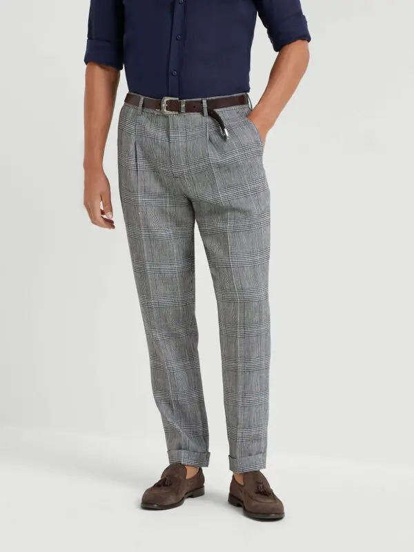 Brunello Cucinelli Prince Of Wales Trousers - Grey