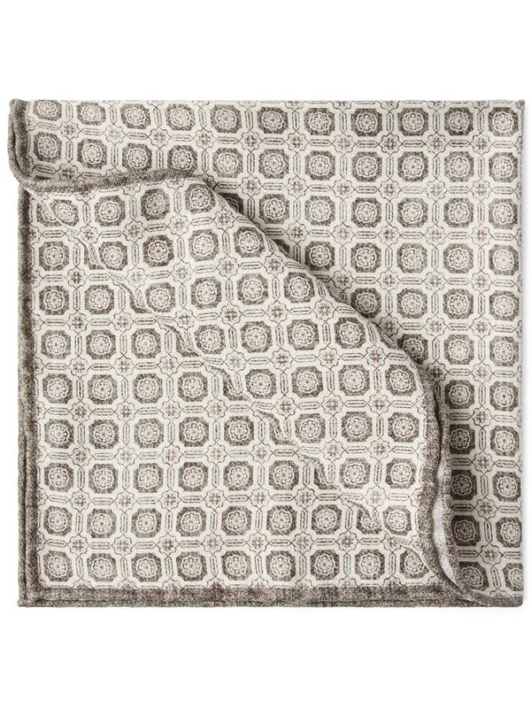 Brunello Cucinelli Printed Silk Pocket Square - Brown
