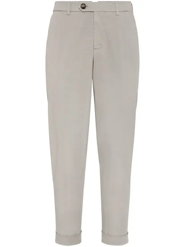 Brunello Cucinelli Garment-dyed Italian Fit Trousers In American Pima Comfort Cotton Gabardine - Neutrals
