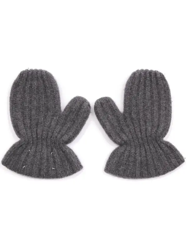 MAISON MARGIELA Ribbed-knit Mittens - Grey