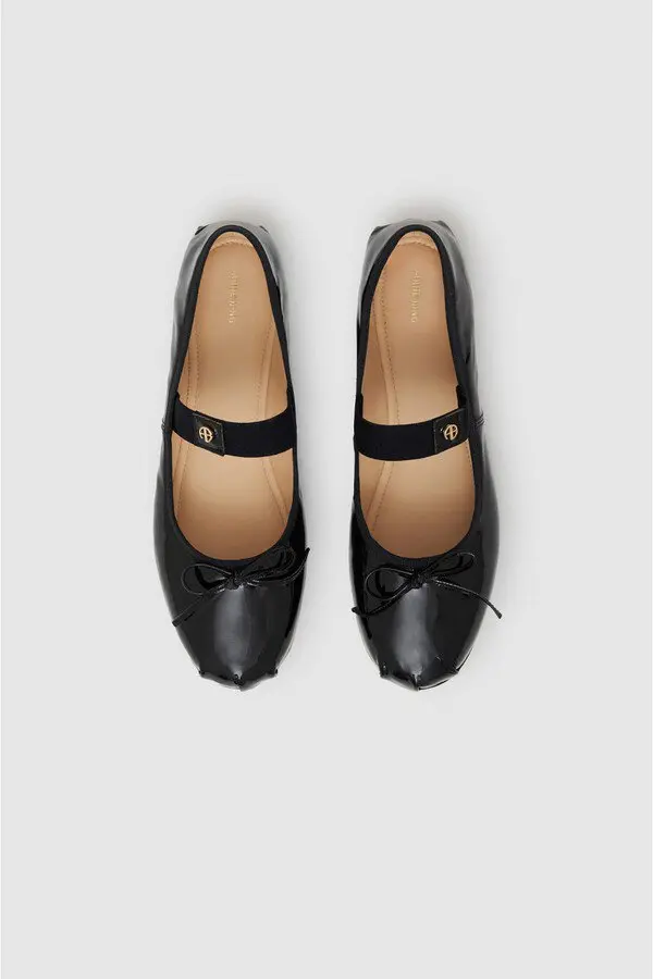 Anine Bing Jolie Patent Leather Flats In Black 40% Off