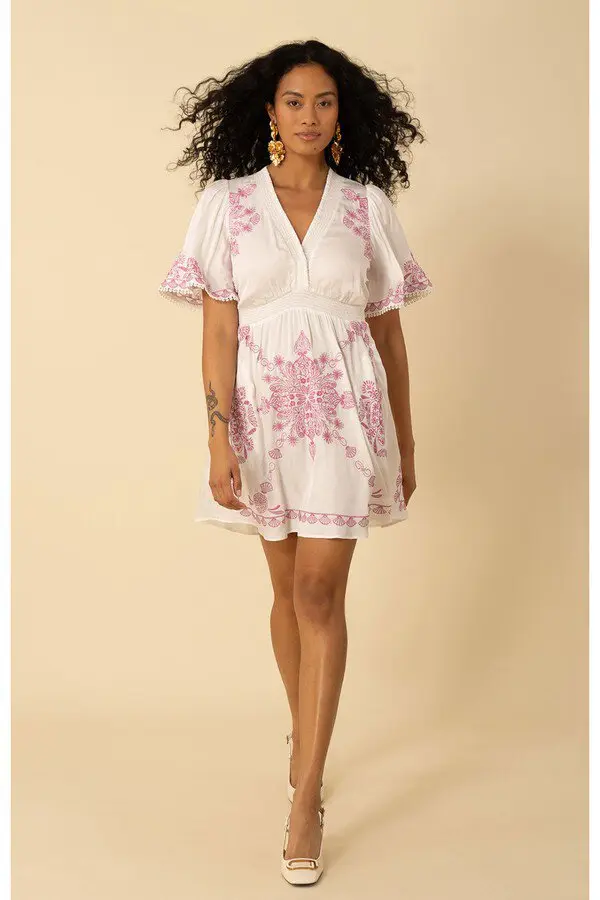 Hale Bob Elora Embroidered Dress - White