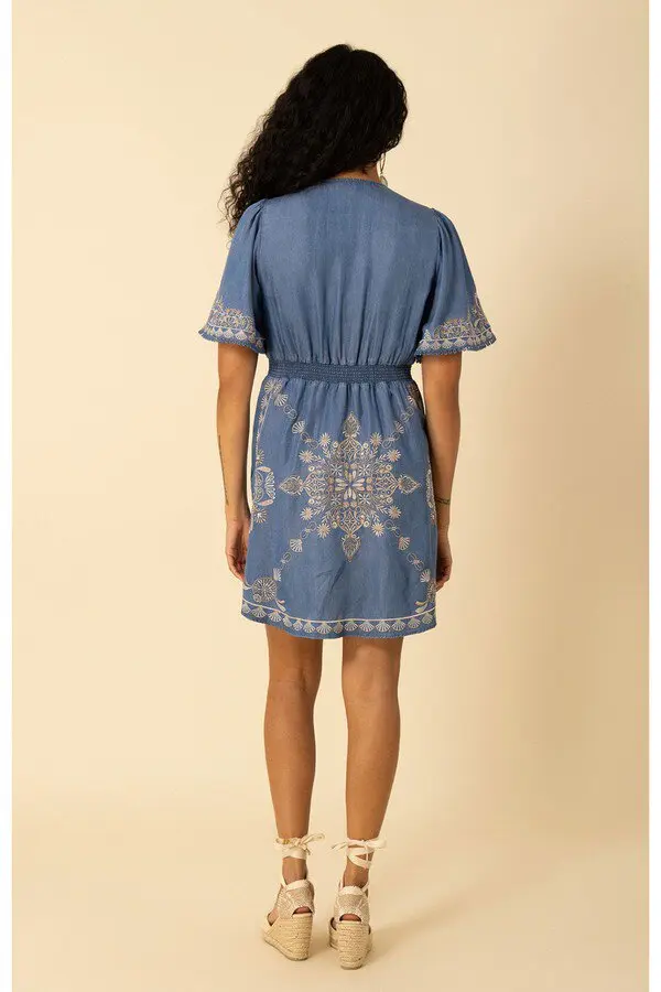 Hale Bob Elora Embroidered Chambray Dress