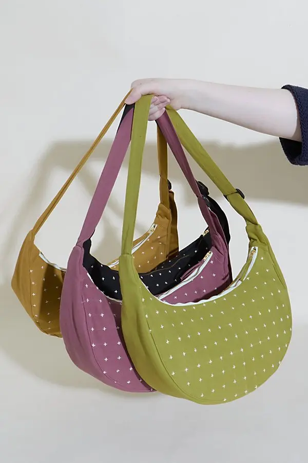 ANCHAL Crescent Bag With Cross-stitch Pattern - Moss