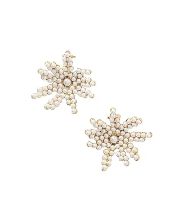 Oscar De La Renta Flower Faux Pearl Clip Earrings - White
