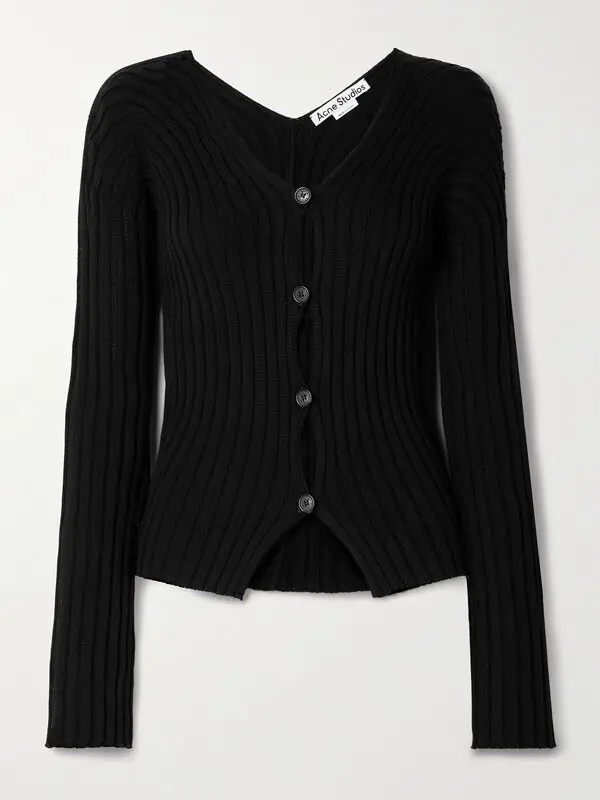 Acne Studios Ribbed Cotton Fitted Cardigan - Black