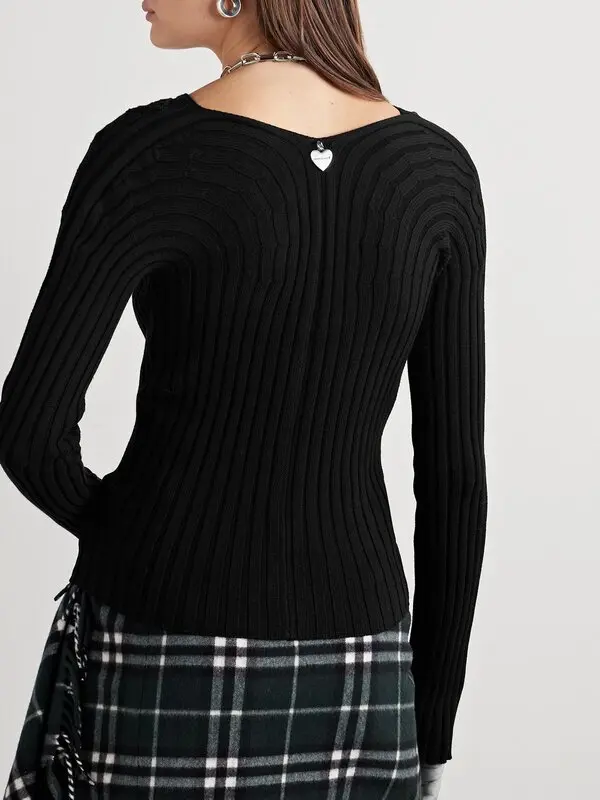 Acne Studios Ribbed Cotton Fitted Cardigan - Black